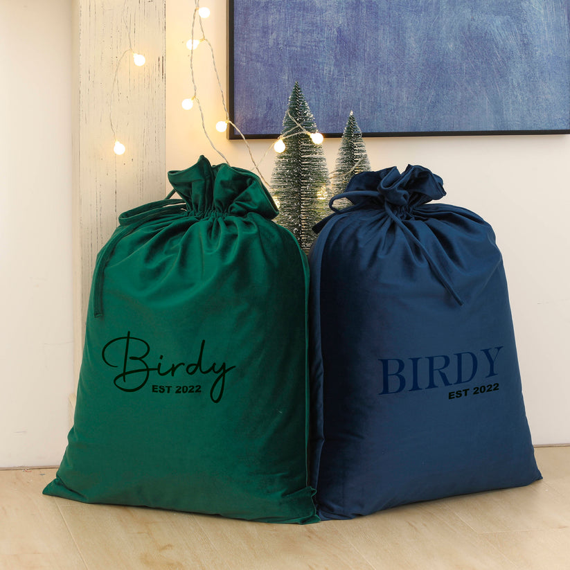Custom Velet santa sacks – birdydesign